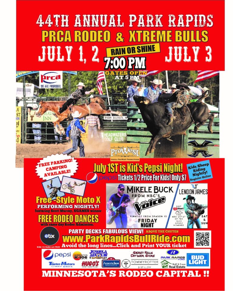 Park Rapids PRCA ProRodeo and Xtreme Bulls – July 1, 2, 3 2022